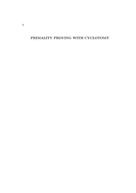 PRIMALITY PROVING WITH CYCLOTOMY - Wiskunde