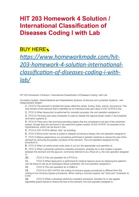 HIT 203 Homework 4 Solution : International Classification of Diseases Coding I with Lab