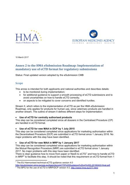 mandatory use of eCTD format for regulatory submissions