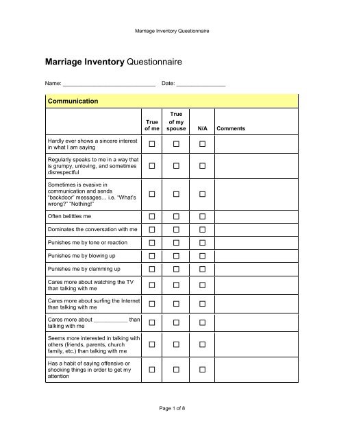 Marriage Inventory