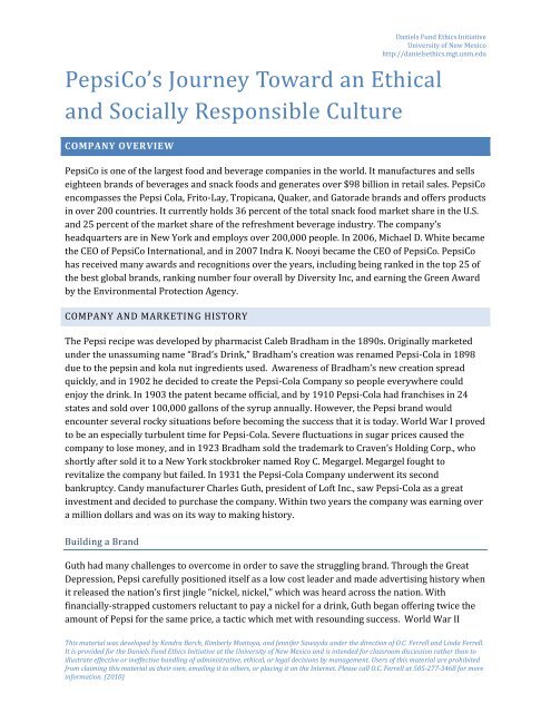 PepsiCo's Journey Toward an Ethical and Socially Responsible ...