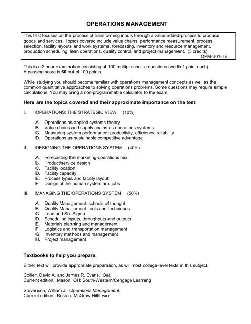 INTRODUCTION TO OPERATIONS MANAGEMENT