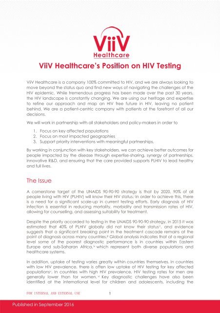 ViiV Healthcare’s Position on HIV Testing