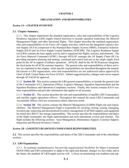 chapter 2 - organization and responsibilities - Air Force E-Publishing