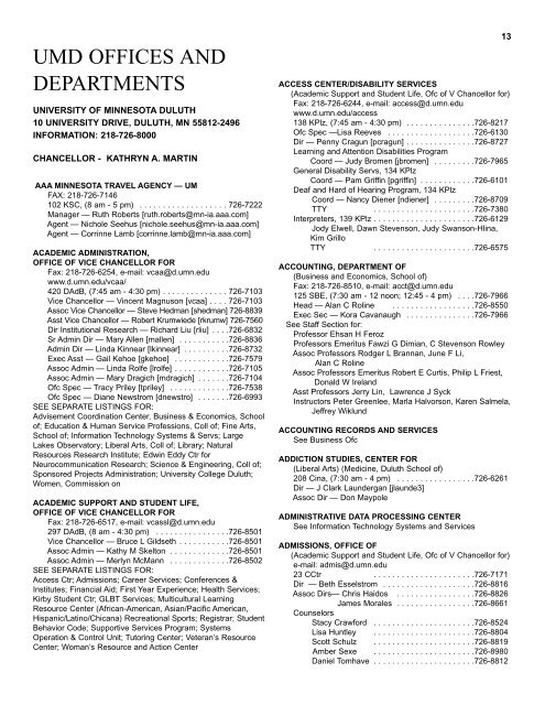 UMD Offices and Departments Directory