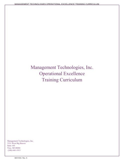 Management Technologies, Inc. Operational Excellence Training ...