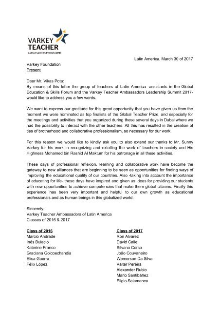 VTA LATAM Thank you letter