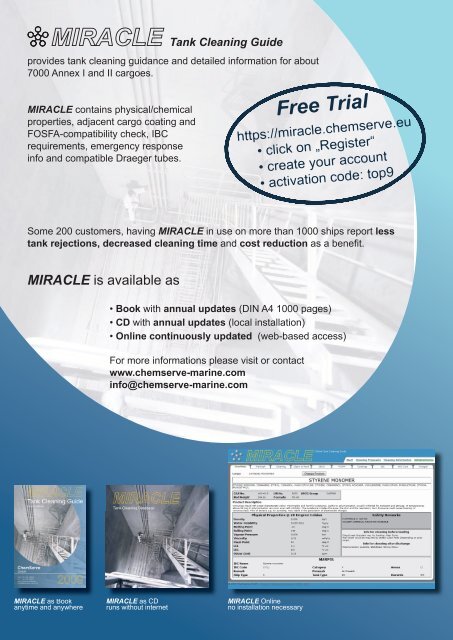 MIRACLE is available as - ChemServe Marine