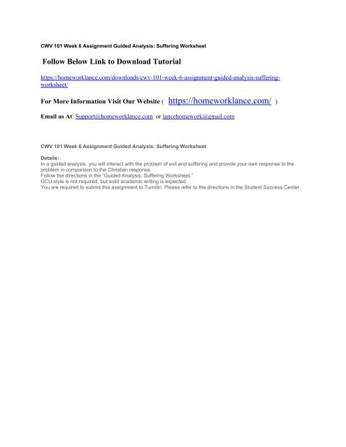 CWV 101 Week 6 Assignment Guided Analysis Suffering Worksheet