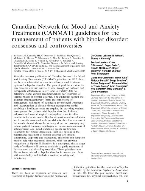 CANMAT Bipolar Guidelines - The Canadian Network for Mood and ...