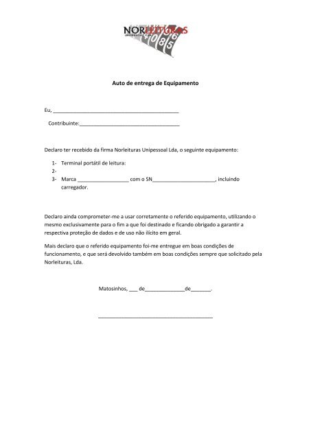 Auto de entrega de Equipamento