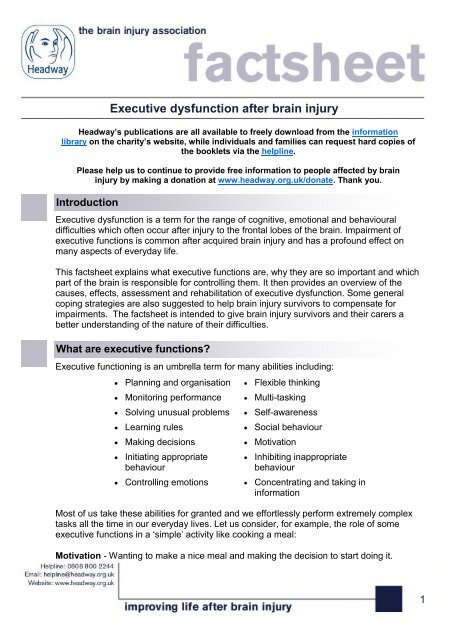 Executive dysfunction after brain injury