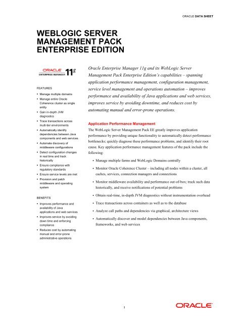 weblogic server management pack enterprise edition - Oracle