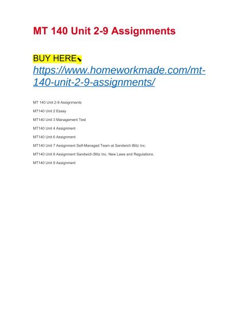MT 140 Unit 2-9 Assignments
