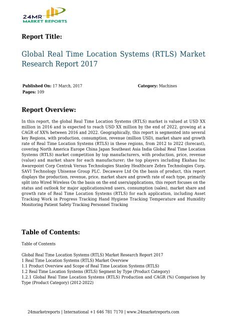 Global Real Time Location Systems (RTLS) Market Research Report 2017