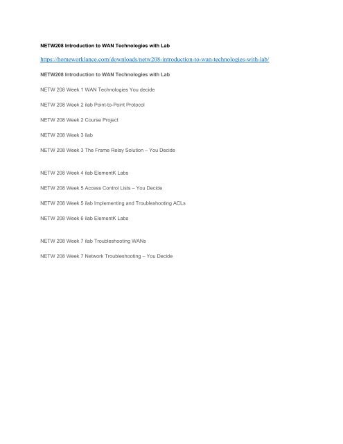 NETW208 Introduction to WAN Technologies with Lab