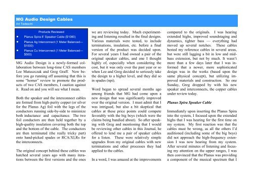 MG Audio Design Cables