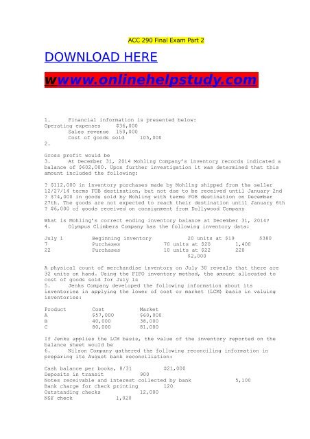ACC 290 Final Exam Part 2
