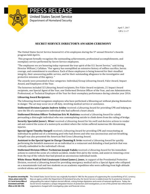 SECRET SERVICE DIRECTOR’S AWARDS CEREMONY