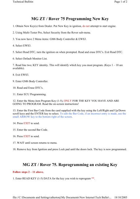 MG ZT / Rover 75 Programming New Key - Autodiagnos