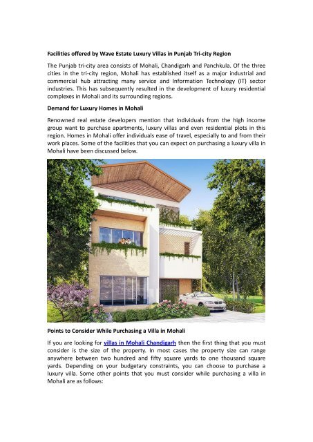 Facilities offered by Wave Estate Luxury Villas