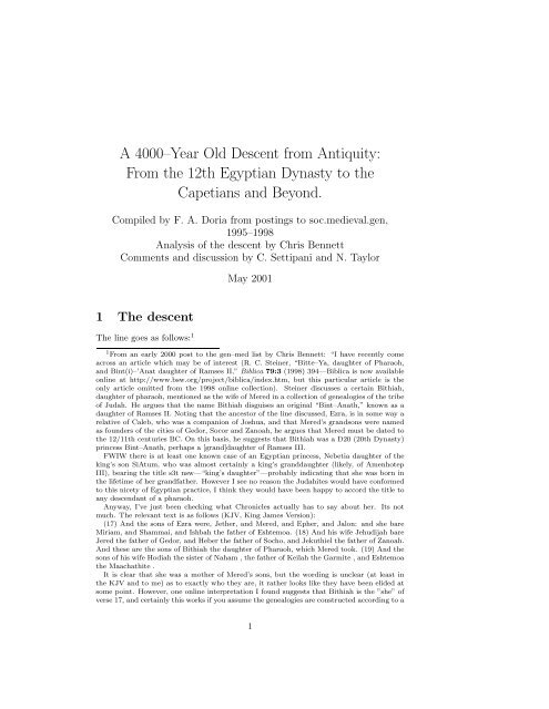 A 4000–Year Old Descent from Antiquity: From the 12th Egyptian ...