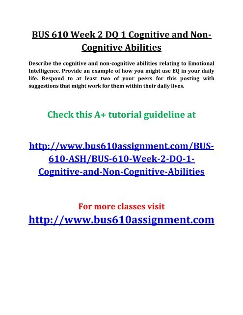 BUS 610 Week 2 DQ 1 Cognitive and Non