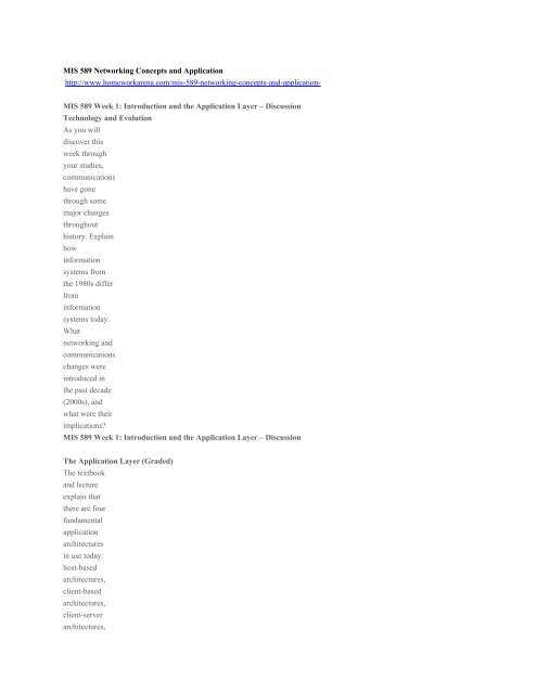 MIS 589 Networking Concepts and Application