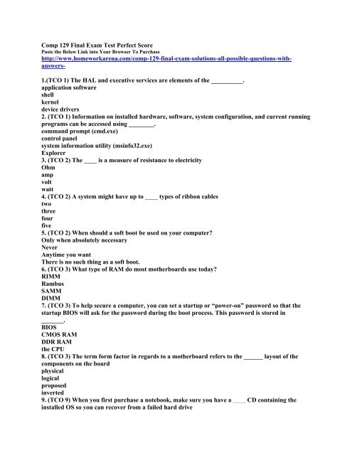 COMP 129 Final Exam Test Perfect Score