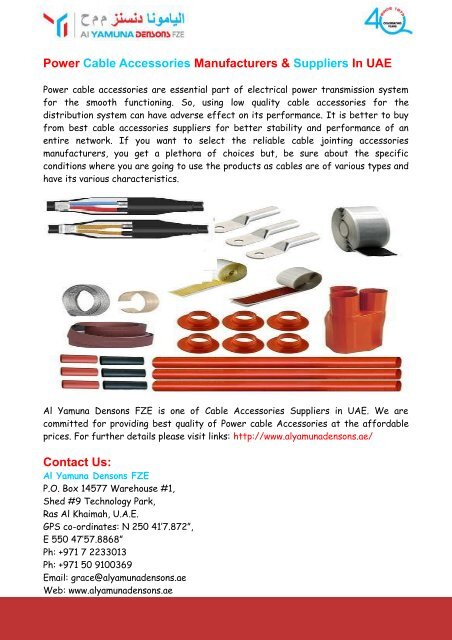 Cable Jointing Accessories Manufacturers In UAE