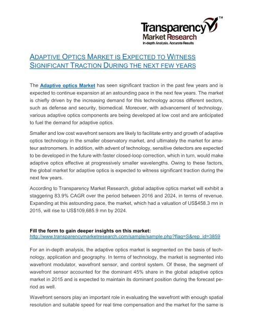 Adaptive Optics Market is Expected to Witness Significant Traction ...