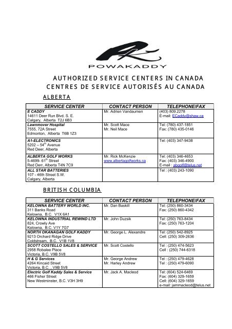 AUTHORIZED SERVICE CENTERS IN CANADA CENTRES DE ...