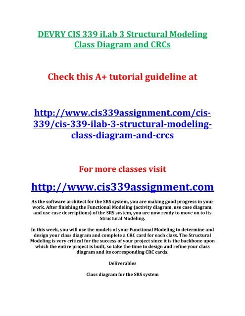 DEVRY CIS 339 iLab 3 Structural Modeling Class
