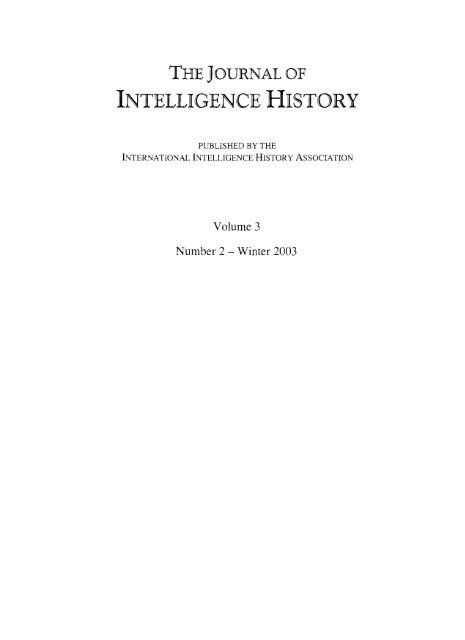 Journal of Intelligence History - Central Intelligence Agency