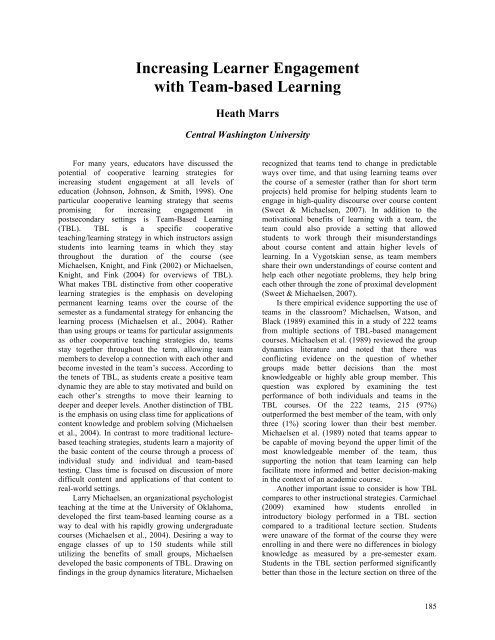 Increasing Learner Engagement with Team-based Learning