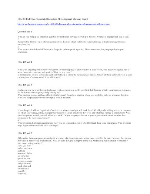 HSV405 Entire Course