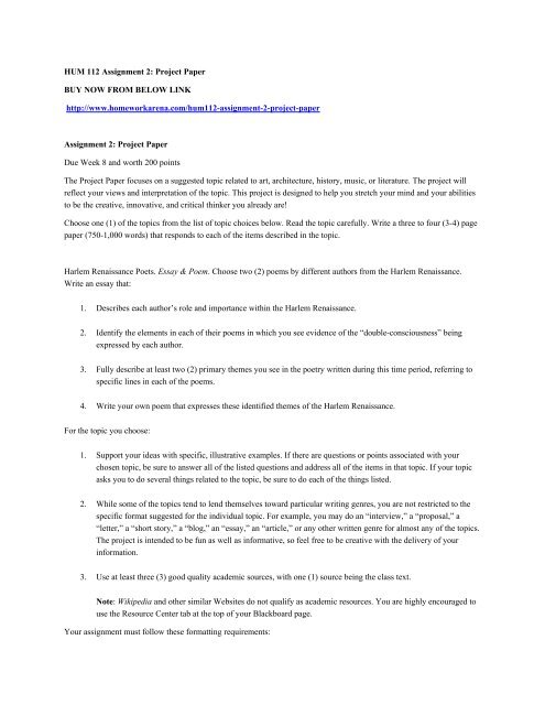 HUM 112 Assignment 2 Project Paper