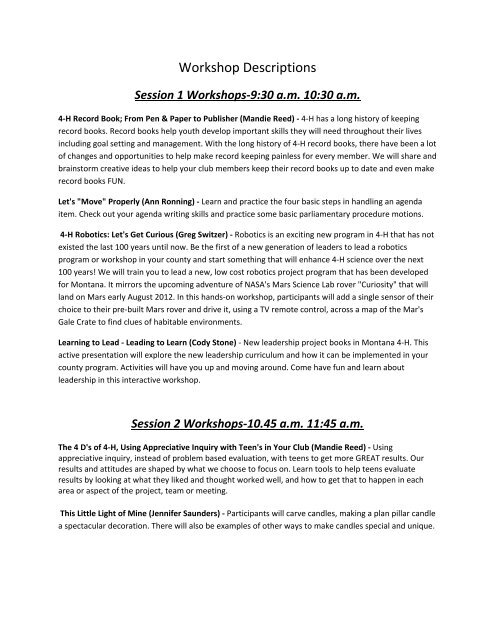 Workshop Descriptions - MSU Extension