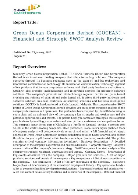 Green Ocean Corporation Berhad (GOCEAN) - Financial and Strategic SWOT ...