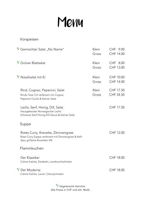 Menu Restaurant No Name