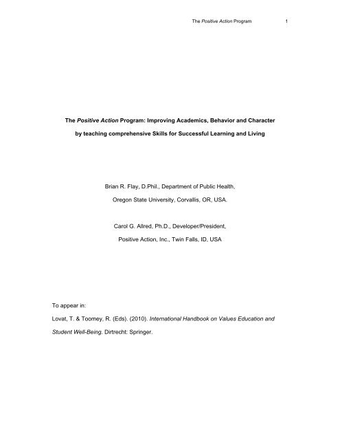 The Positive Action Program: Improving Academics, Behavior and ...