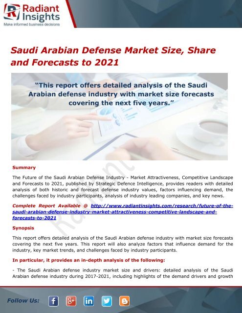 Saudi Arabian Defense Market Share, Trends, Analysis and Forecasts 2021