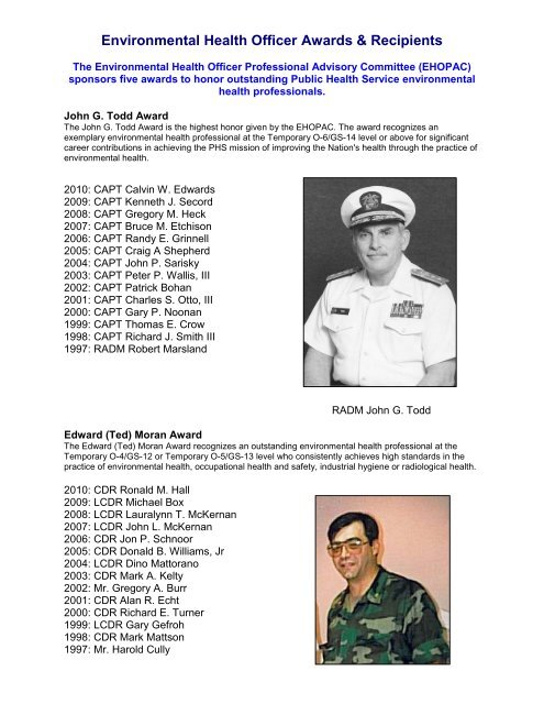Environmental Health Officer Awards & Recipients