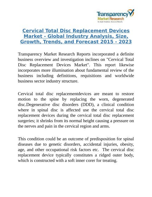 Cervical Total Disc Replacement Devices Market