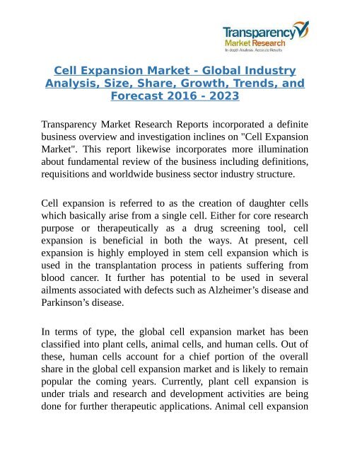 Cell Expansion Market