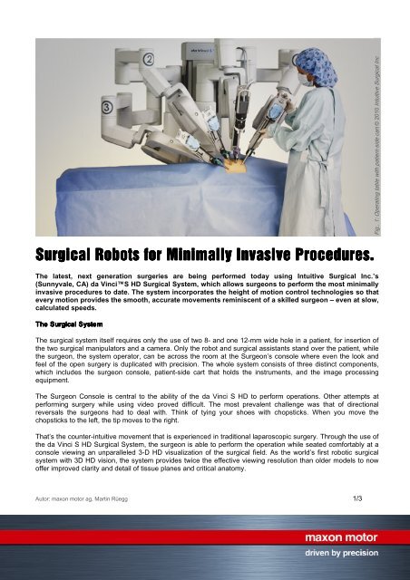Maxon Motor Surgical Robots For Minimally Invasive Procedures