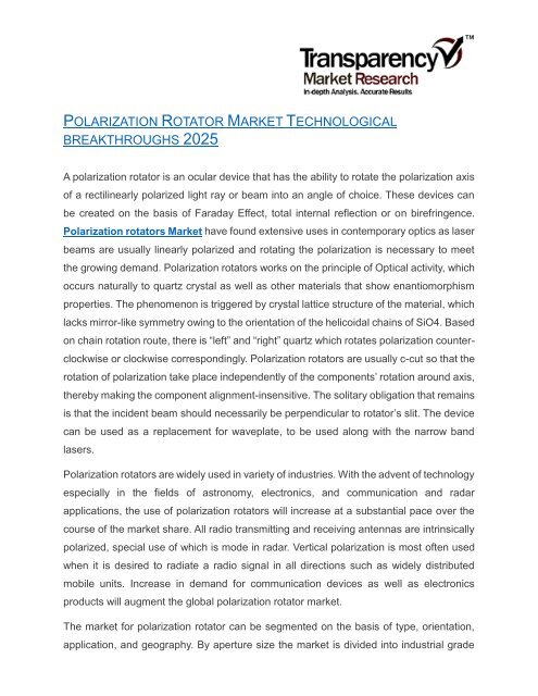 Polarization rotators Market