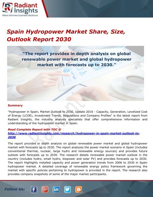 Spain Hydropower Market Size, Share, Growth and Outlook 2030 Spain Hydropower Market Size, Share, Growth and Outlook 2030
