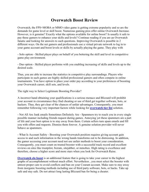 Overwatch Boost Review