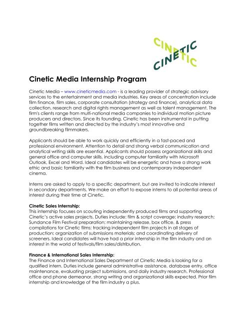 Cinetic Media Internship Prog Media Internship Program